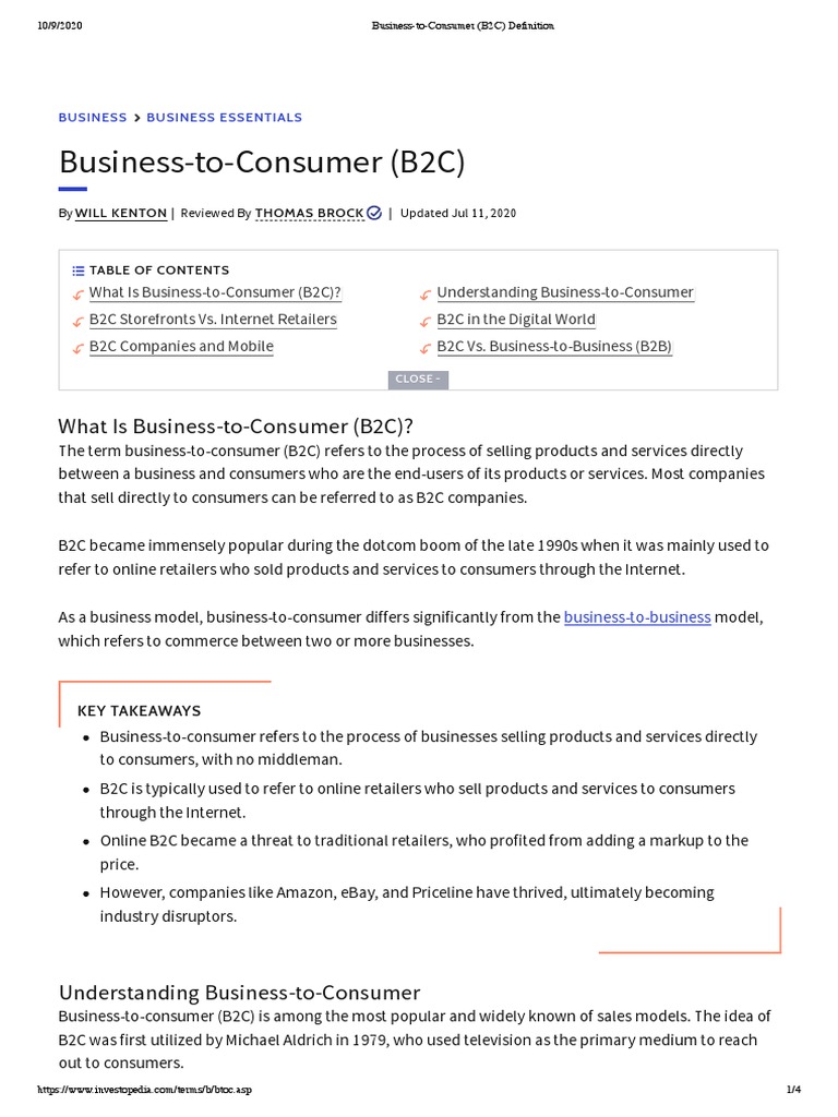 Business-to-Consumer (B2C) Definition - Investopedia | PDF | Retail ...