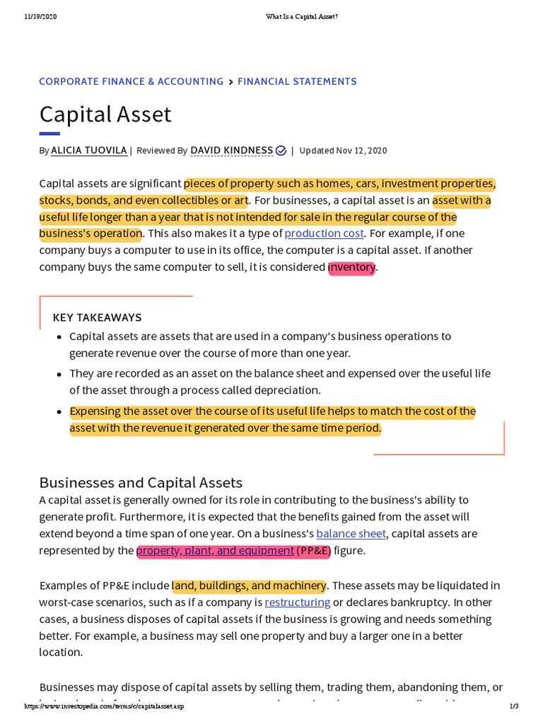 Capital Asset - Investopedia | PDF | Capital Gains Tax | Depreciation