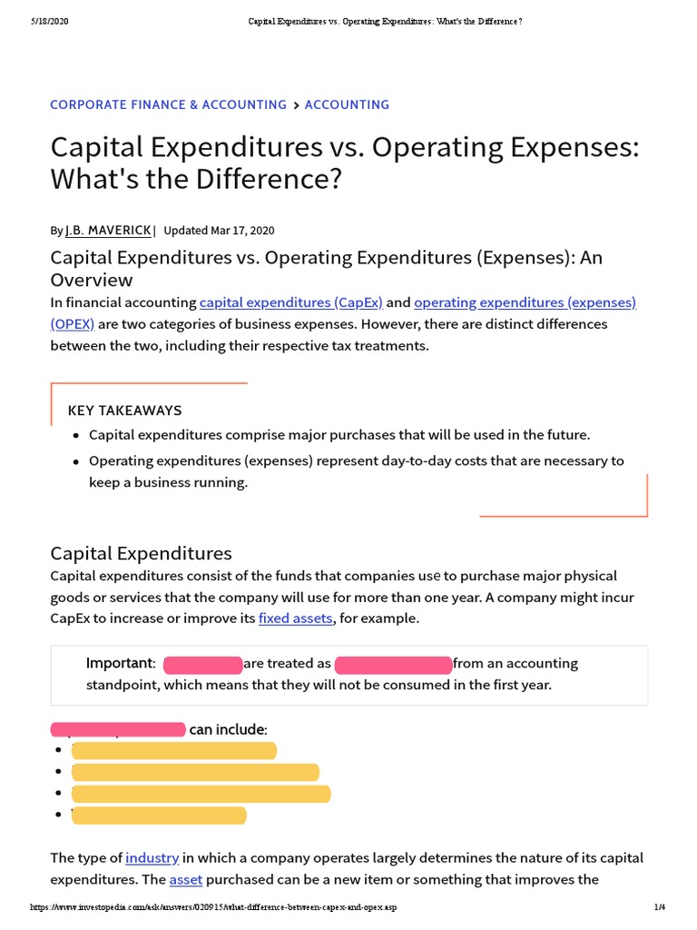 Capital Expenditures vs. Operating Expenditures - What's The Difference ...