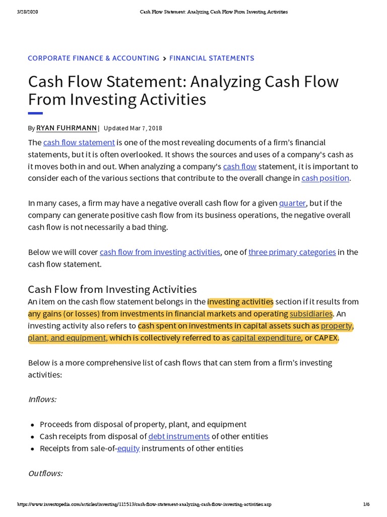 Cash Flow Statement - Analyzing Cash Flow From Investing Activities ...