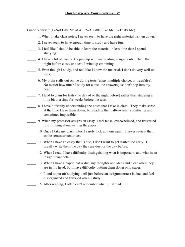 Study Skills Checklist | PDF | Study Skills | Applied Psychology