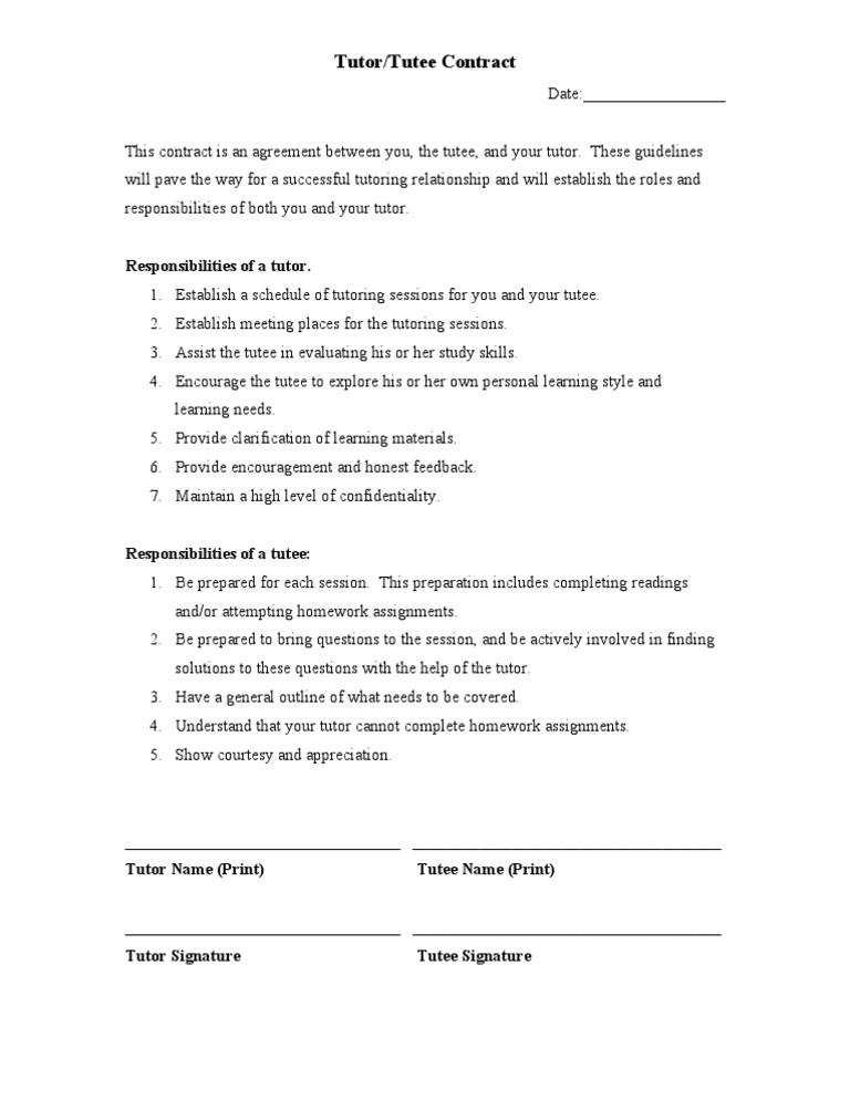 Tutor Tutee Contract | PDF