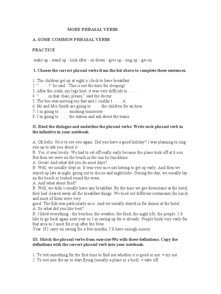 Common Phrasal Verbs Practice Guide | PDF | Object (Grammar) | Semantic ...