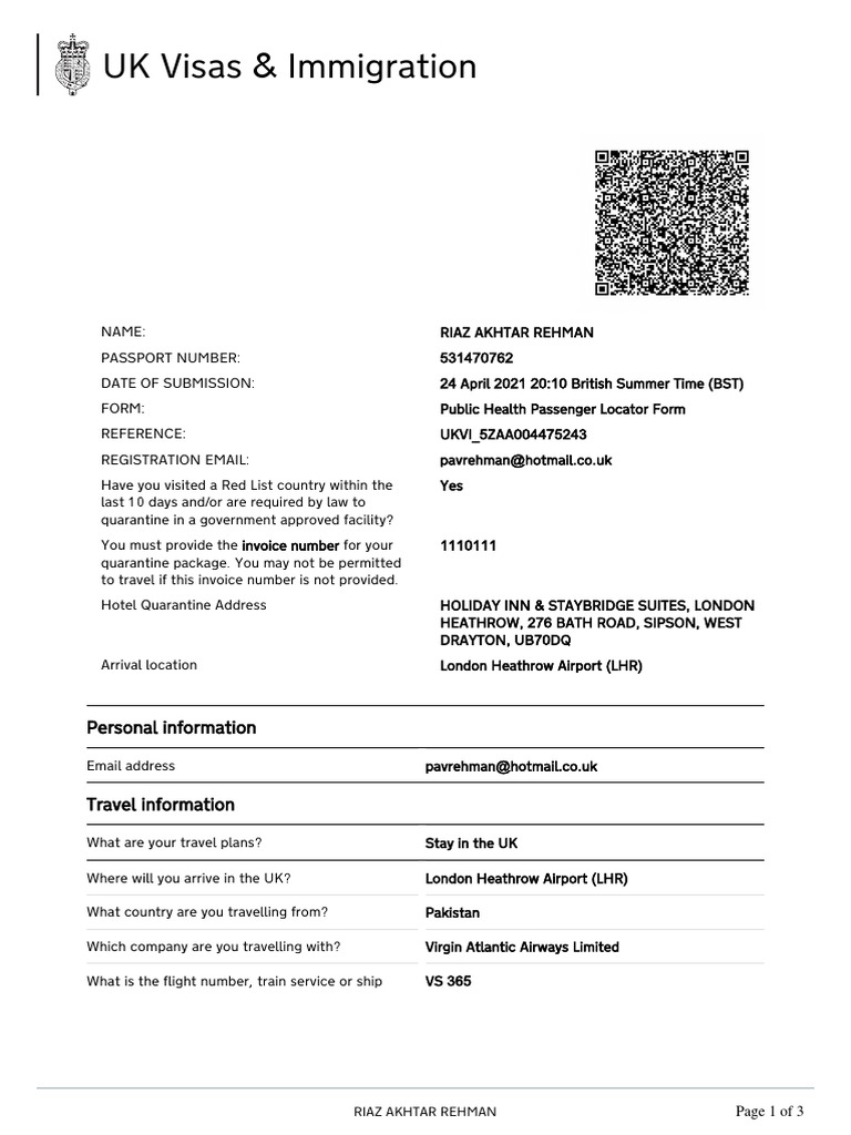 UK Passenger Locator Form Details | PDF | Travel Visa | Passport