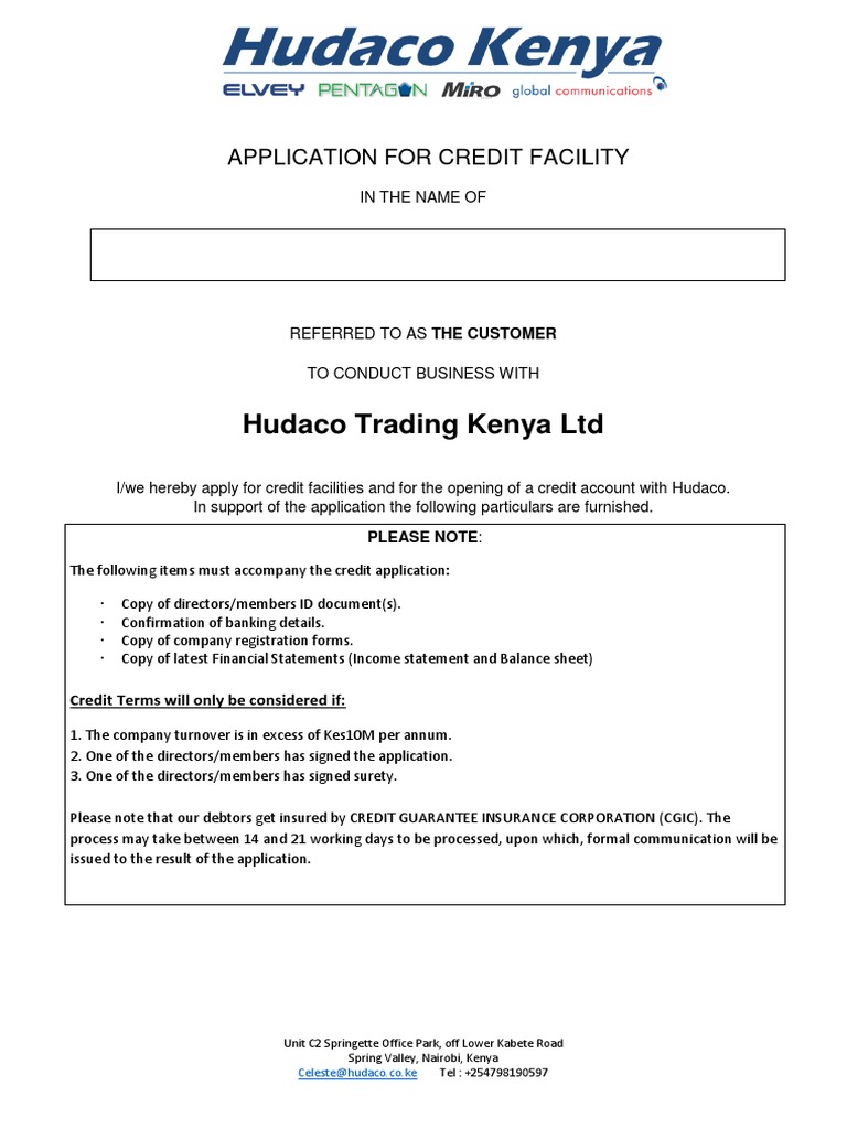 Hudaco Kenya Credit Application | PDF | Breach Of Contract | Guarantee