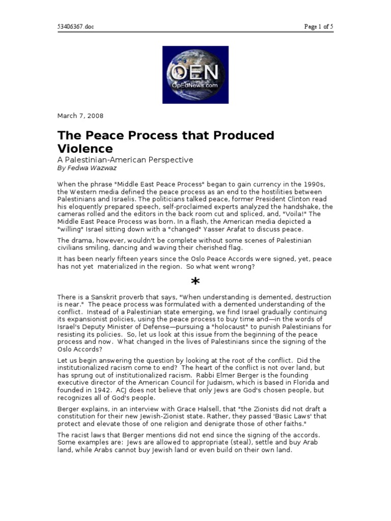 03-07-08 OEN-The Peace Process That Produced Violence by Fed | PDF ...