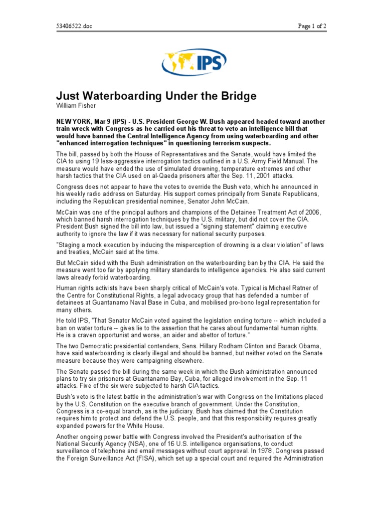 03-09-08 IPS-Just Water Boarding Under The Bridge William Fis | PDF ...