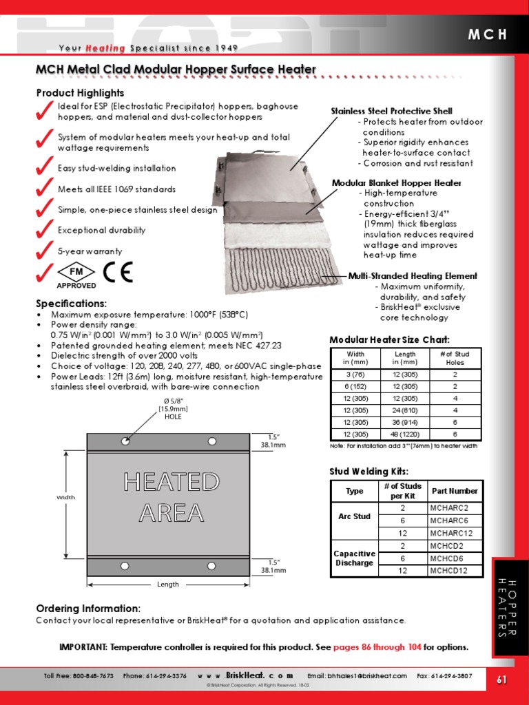 MCH Metal Clad Modular Hopper Surface Heater Catalog Page | PDF | Stainless Steel | Building ...