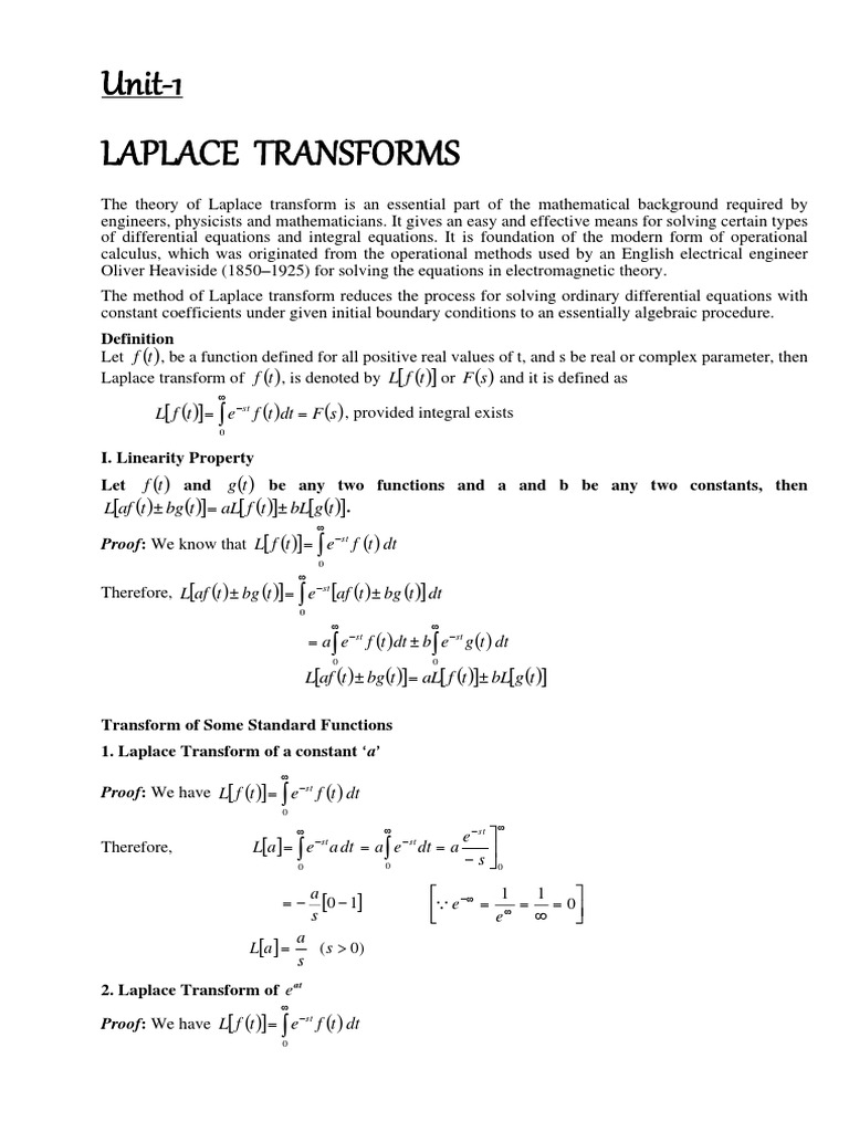 Unit 1 Laplace Transforms | PDF | Equations | Integral