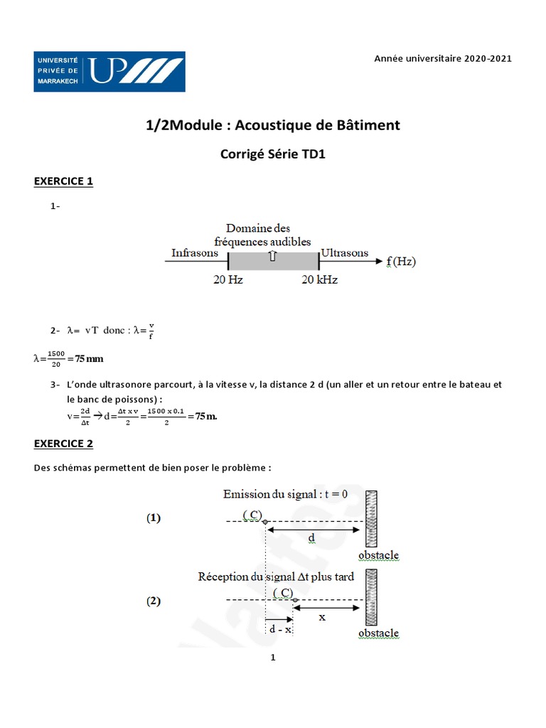 Corrigé Exercices Acoustique Bâtiment | PDF | Décibel | Électronique