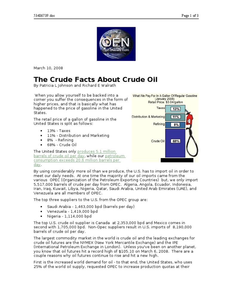 03-10-08 OEN-The Crude Facts About Crude Oil by Patricia L J | PDF ...