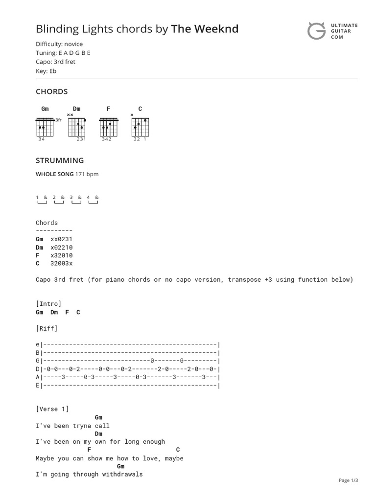 Blinding Lights Chords and Tabs | PDF | Song Structure | Elements Of Music