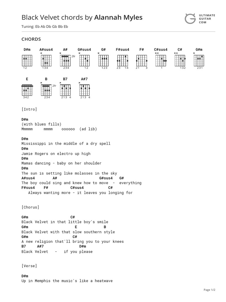 Black Velvet Chords by Alannah Mylestabs at Ultimate Guitar Archive ...