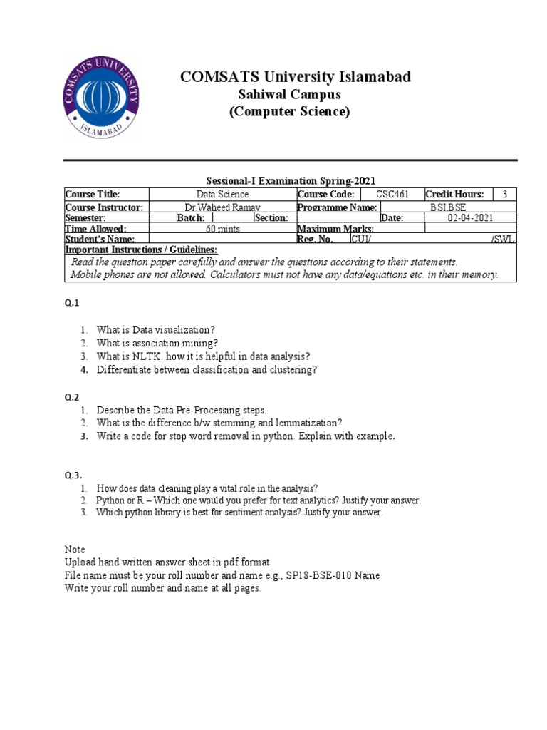 Data Science 1st Sessional | PDF