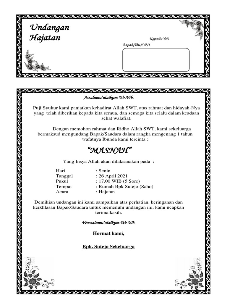 Undangan Hajatan: "Masnah" | PDF