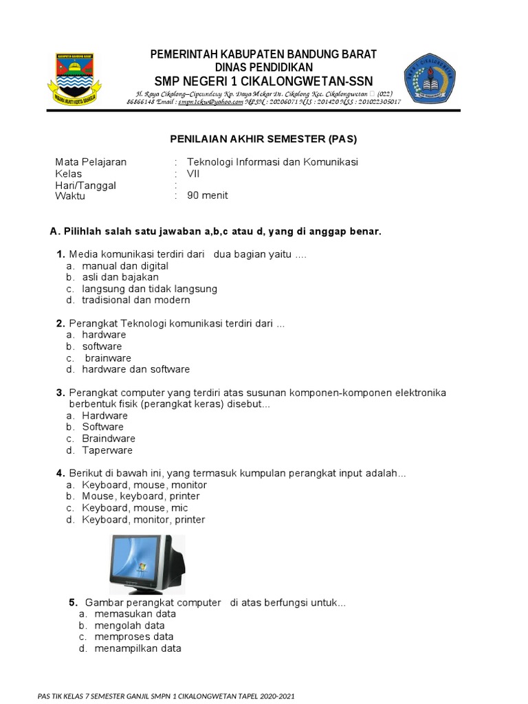 Soal Pas Tik Kelas 7 | PDF