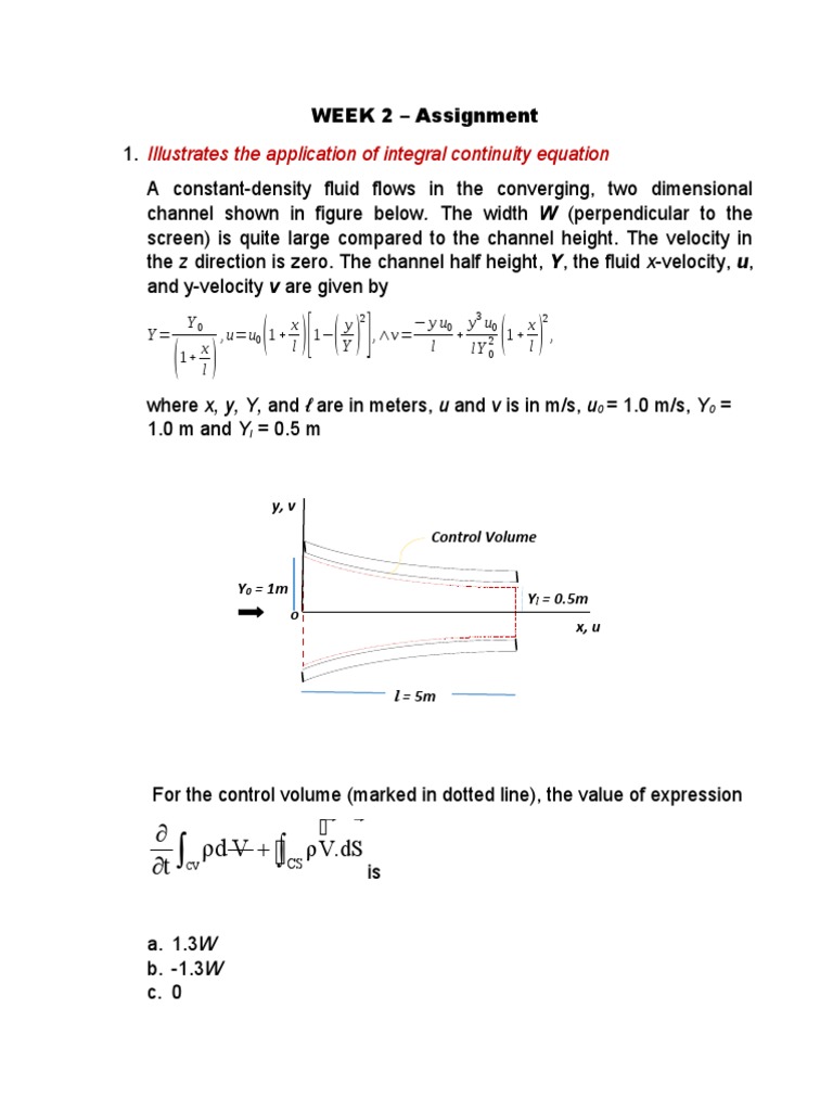 Illustrates The Application of Integral Continuity Equation: Y Y X L, U ...