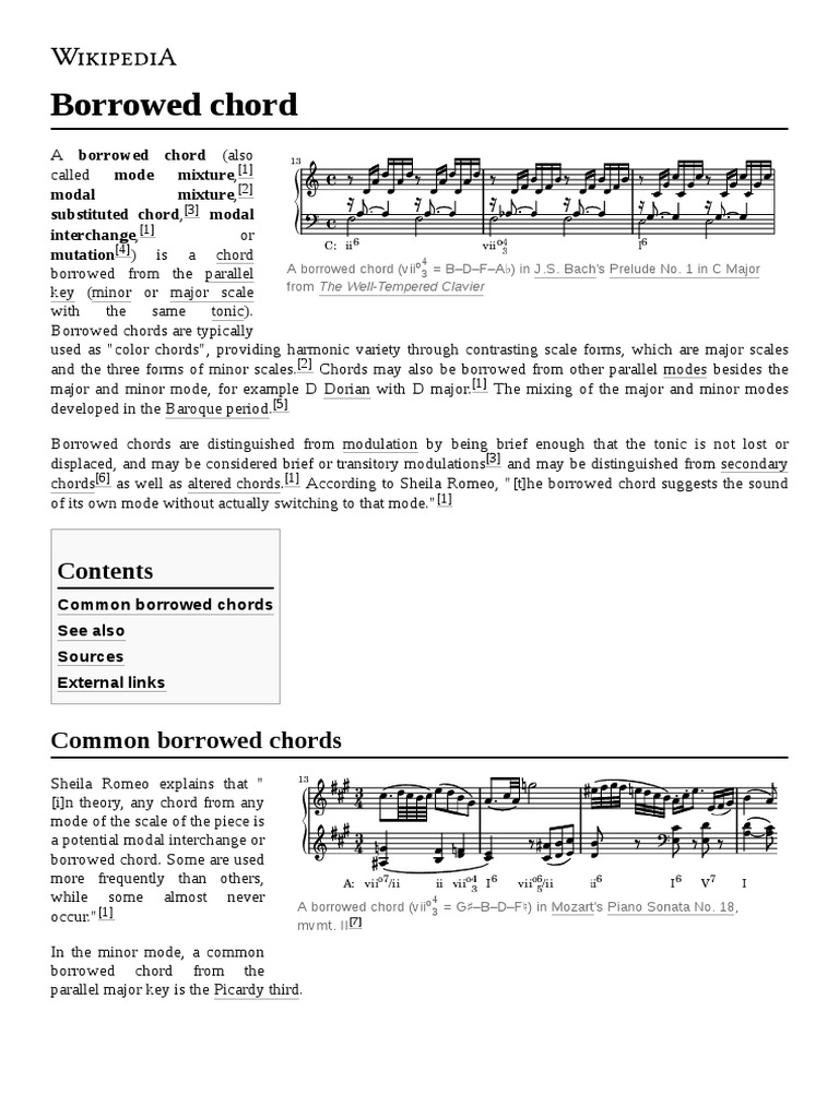 Borrowed Chord: Mode Mixture, Modal Mixture, Substituted Chord ...