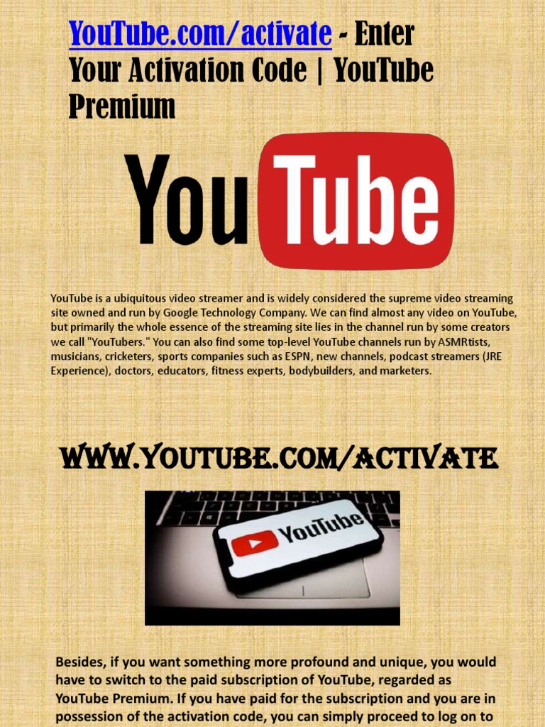 activate - Enter Your Activation Code - YouTube Premium | PDF