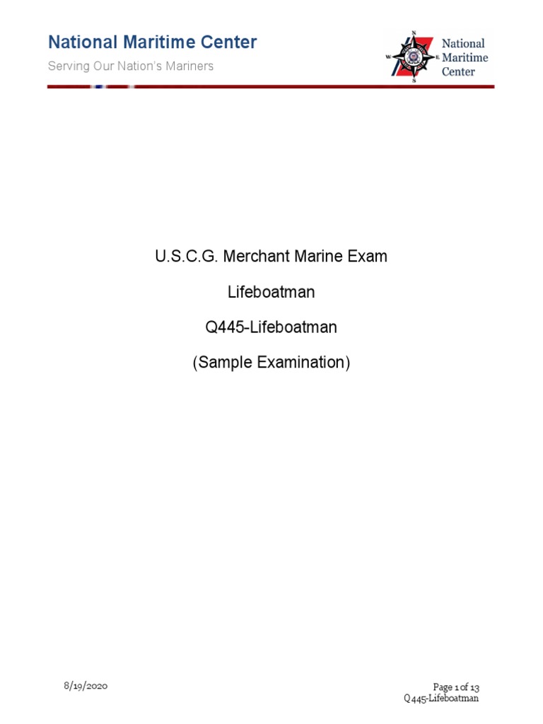 National Maritime Center: U.S.C.G. Merchant Marine Exam Lifeboatman ...