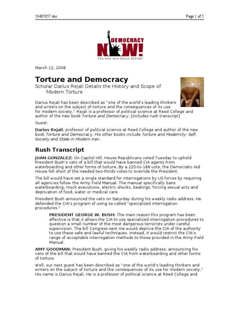 03-12-08 DN!-Torture and Democracy - Darius Rejali Interview | PDF ...