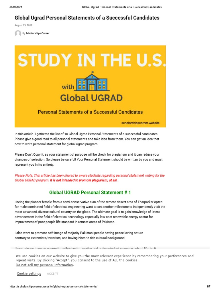Global UGRAD Personal Statement Samples | PDF | Http Cookie | Medical ...
