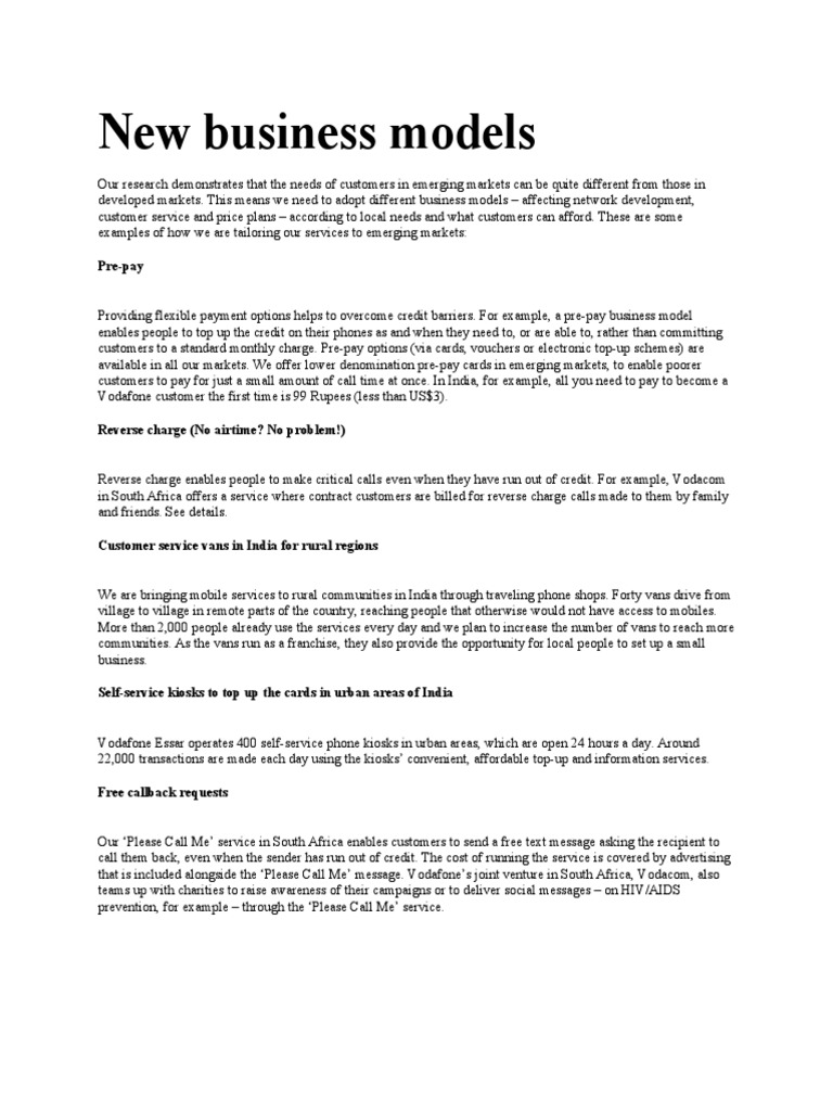 New Business Models Vodafone | PDF | Telecommunications | Service ...