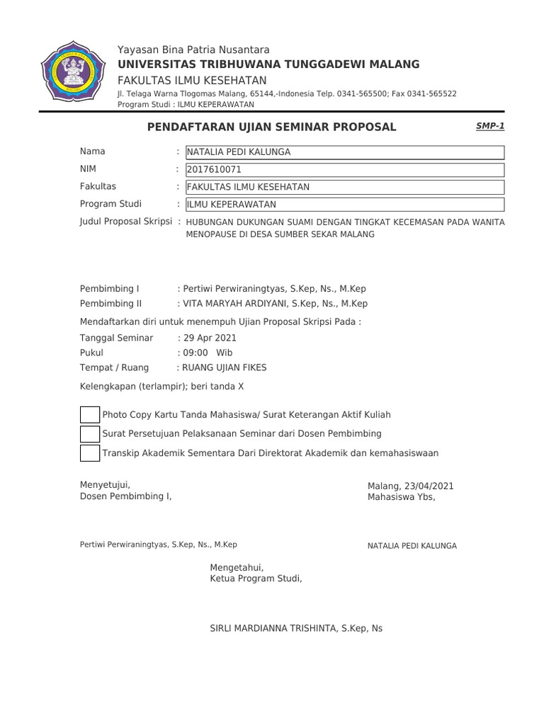Surat Seminar Proposal TA - UNITRI 2017610071 | PDF