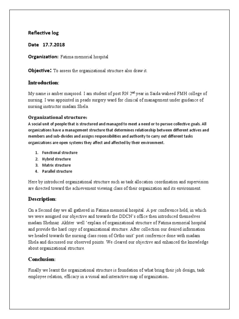 Reflective Log | PDF | Patient | Health Care
