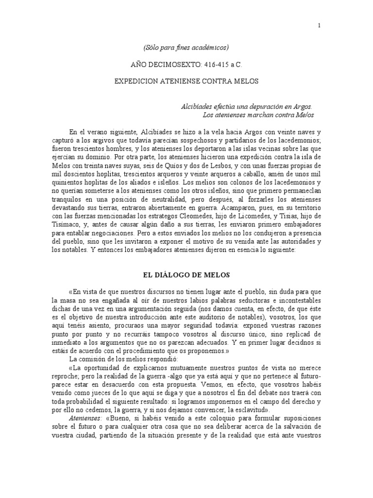 Dialogo de Melos - Tucídides | PDF | Esparta | Certeza