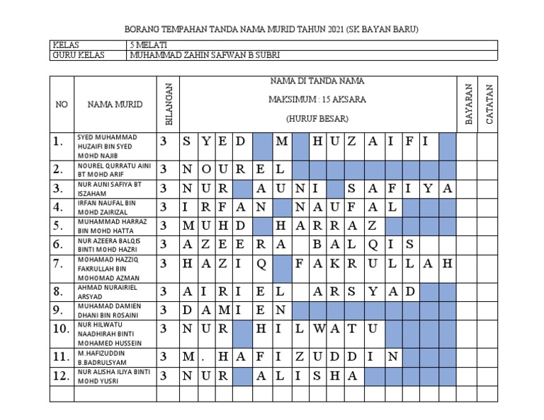 Borang Tempahan Tag Nama 2021 5 Melati | PDF