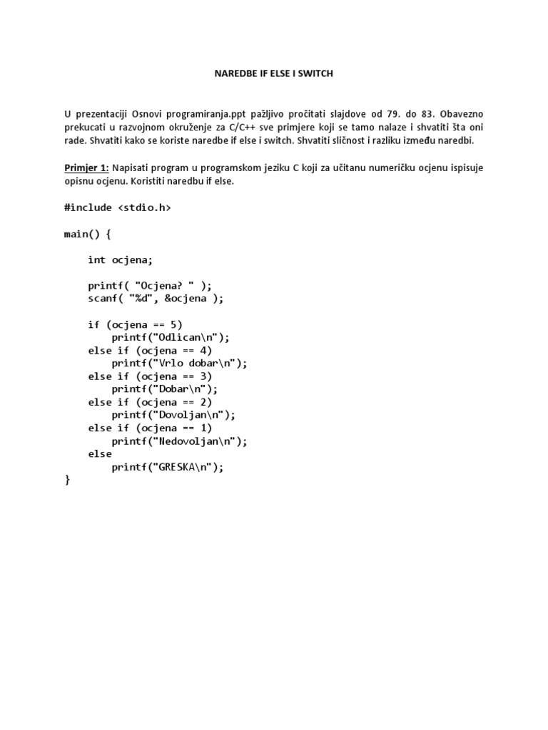 If Else - Switch | PDF