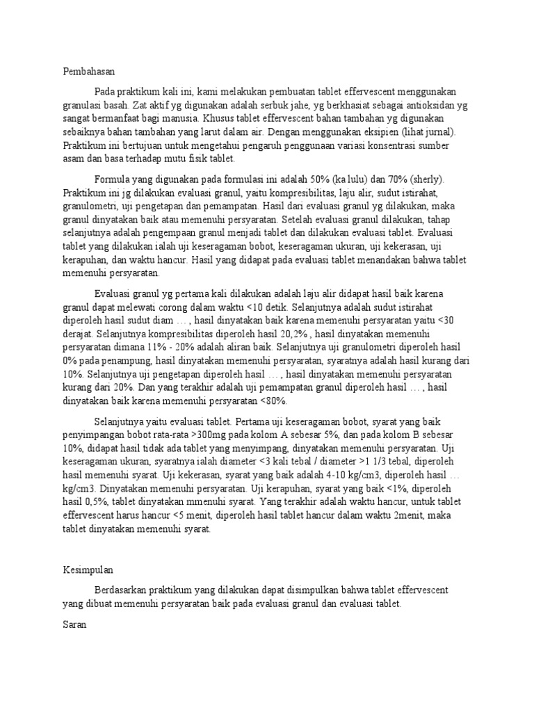 Evaluasi Granul dan Tablet Effervescent Berbasis Jahe | PDF