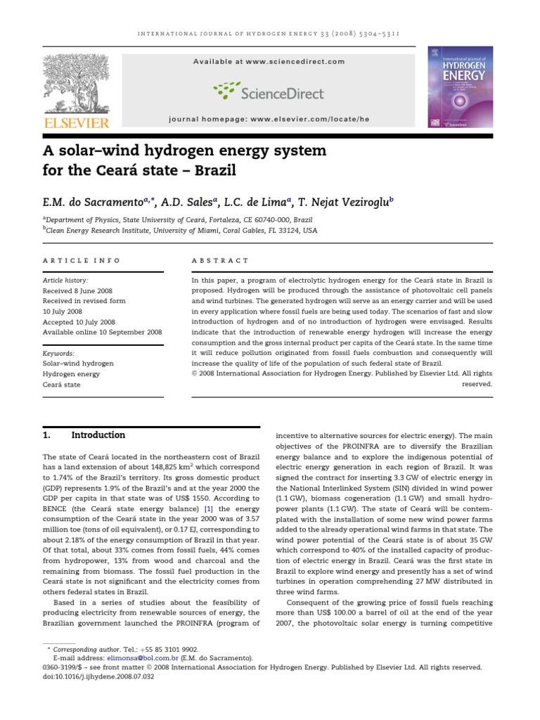 A Solar-Wind Hydrogen Energy System For The Ceará | PDF | Wind Power ...