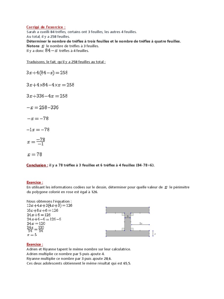 MATH - Équations Du Premier Degré À Une Inconnue Série 2 Corrigé | PDF ...