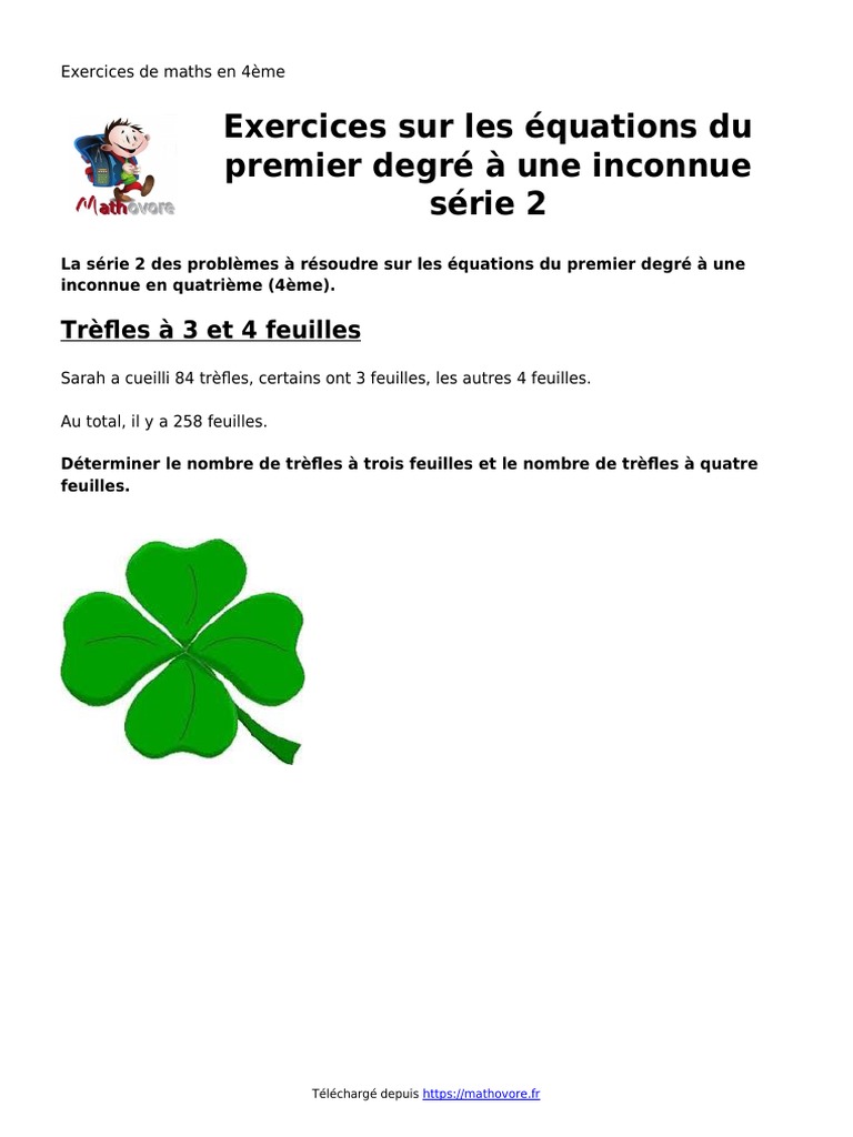 MATH - Équations Du Premier Degré À Une Inconnue Série | PDF | Méthodes ...
