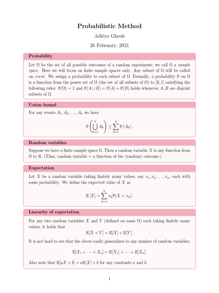 Probabilistic Method: Aditya Ghosh 26 February, 2021 | PDF | Expected Value | Random Variable