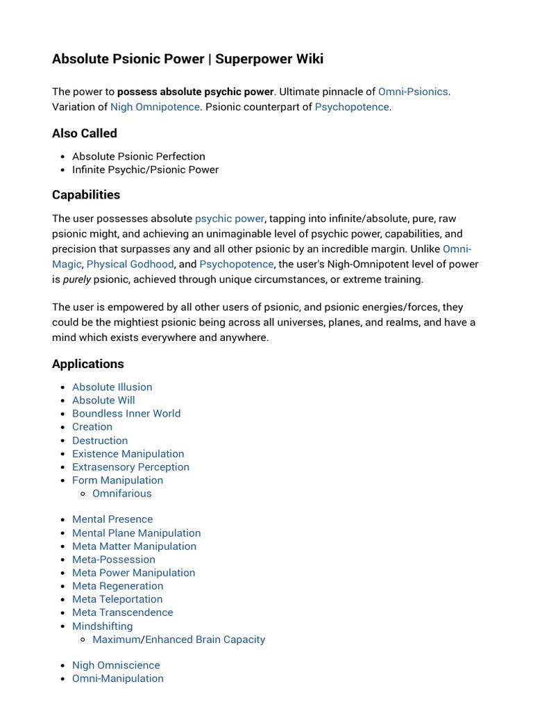 Absolute Psionic Power - Superpower Wiki | PDF | Omnipotence | Mind