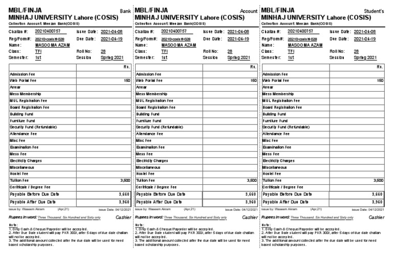 Fee Challan Form | Download Free PDF | Fee | Trade