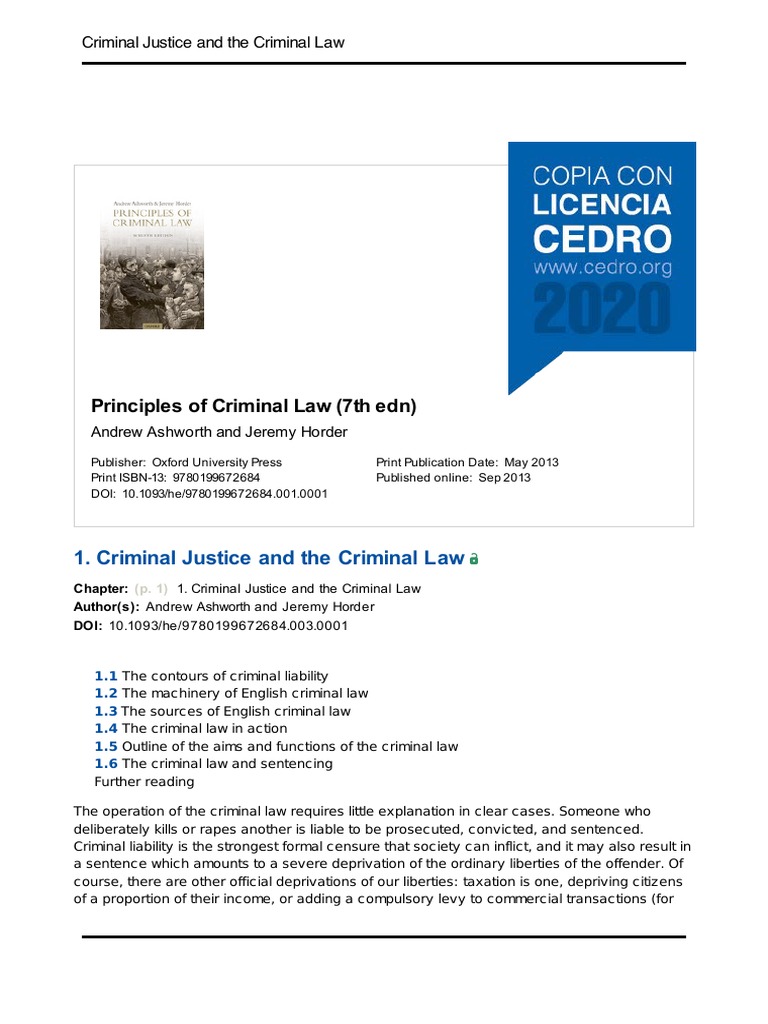 Andrew Ashworth, Jeremy Horder Principles of Criminal Law | PDF | Crime ...