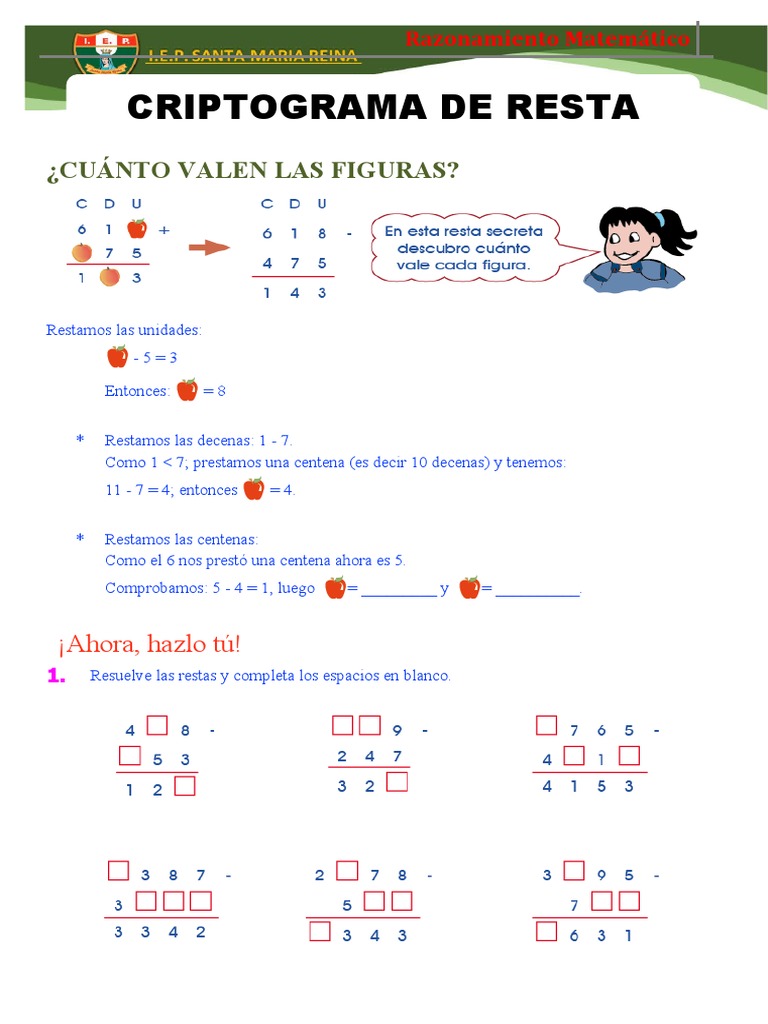 Criptograma de Resta para Cuarto Grado de Primaria | PDF