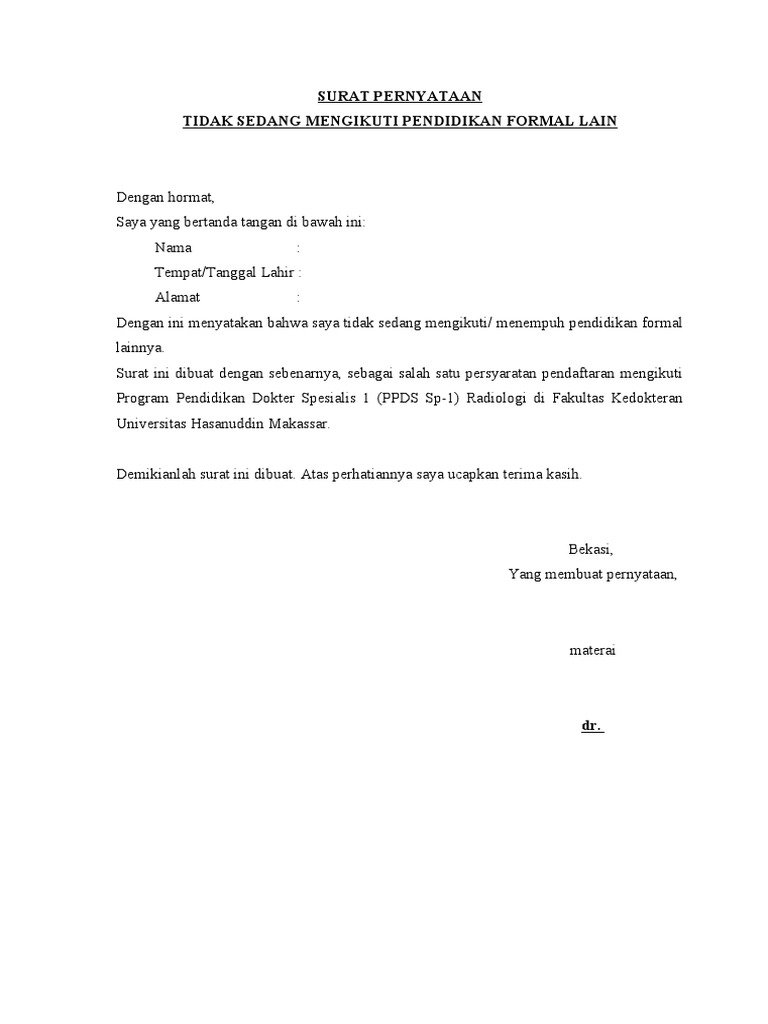 Surat Pernyataan Bermaterai Format | PDF