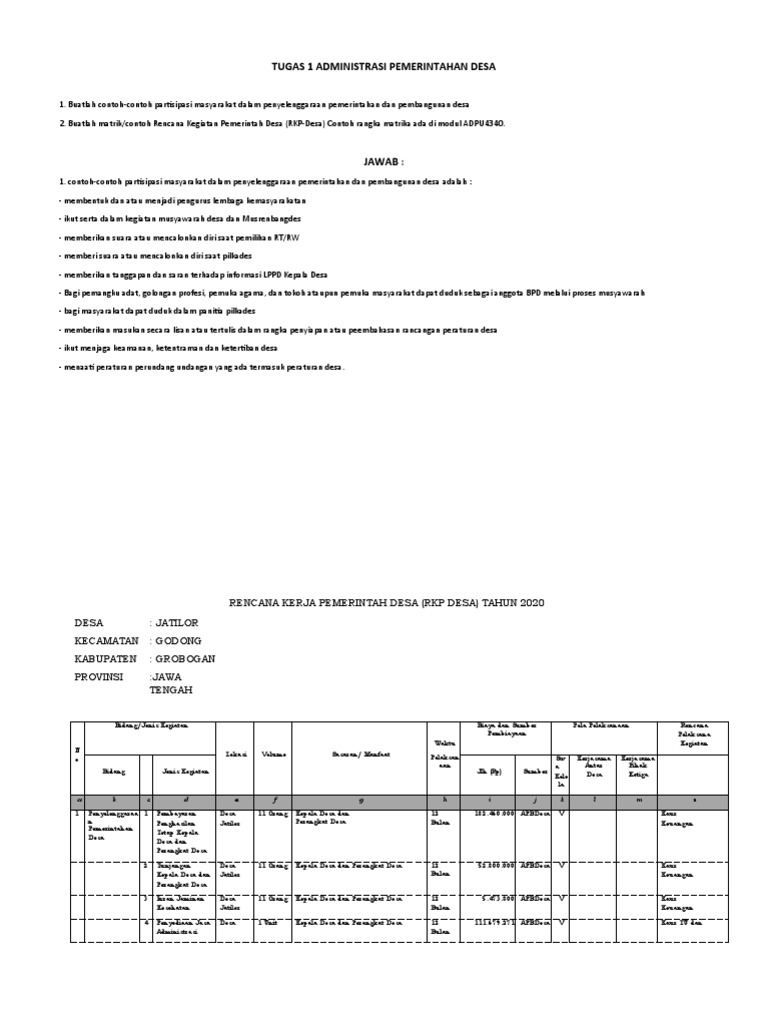 Tugas 1 Administrasi Pemerintahan Desa | PDF