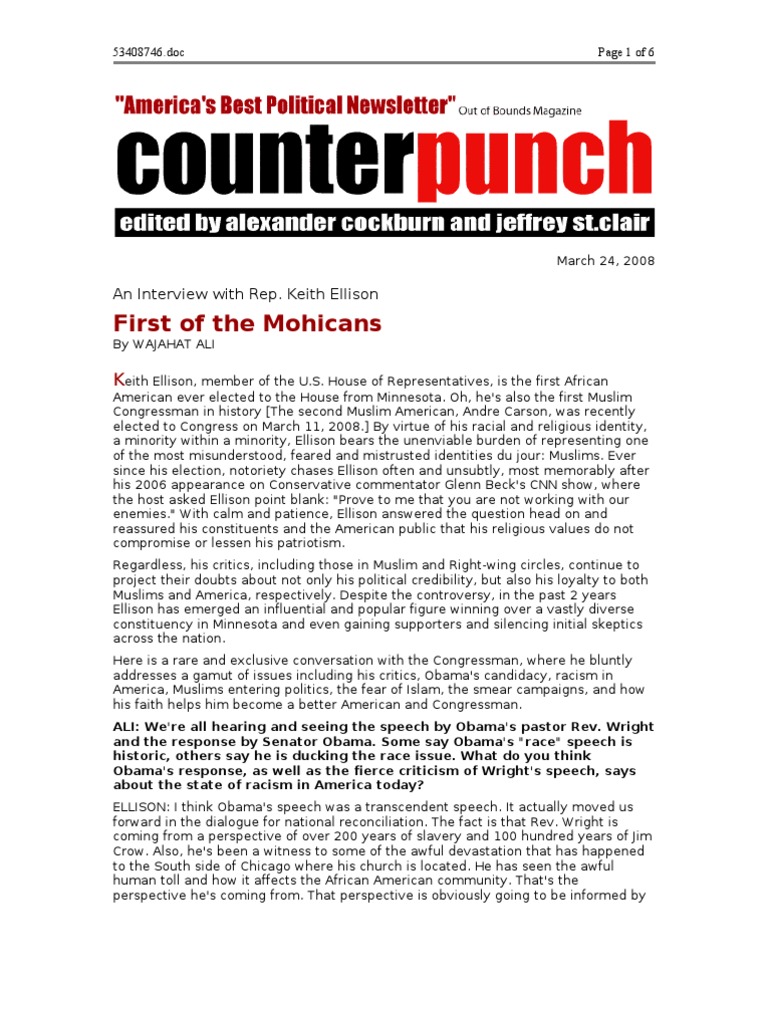First of The Mohicans: An Interview With Rep. Keith Ellison | PDF | Ali ...