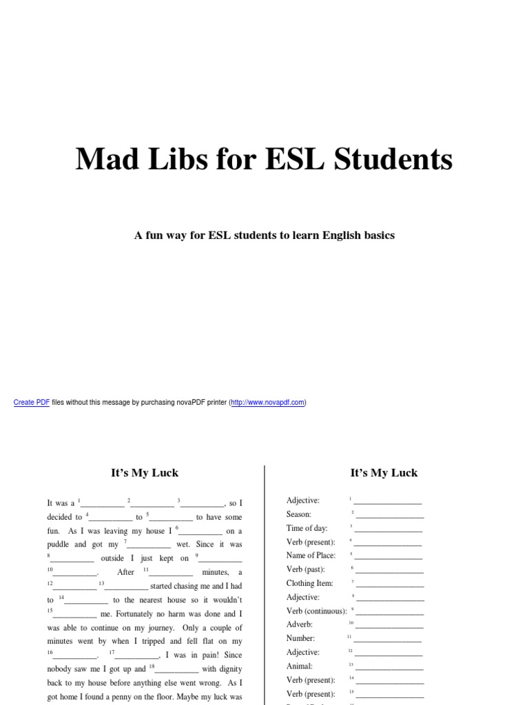 ESL Mad Libs | PDF | Verb | Adverb