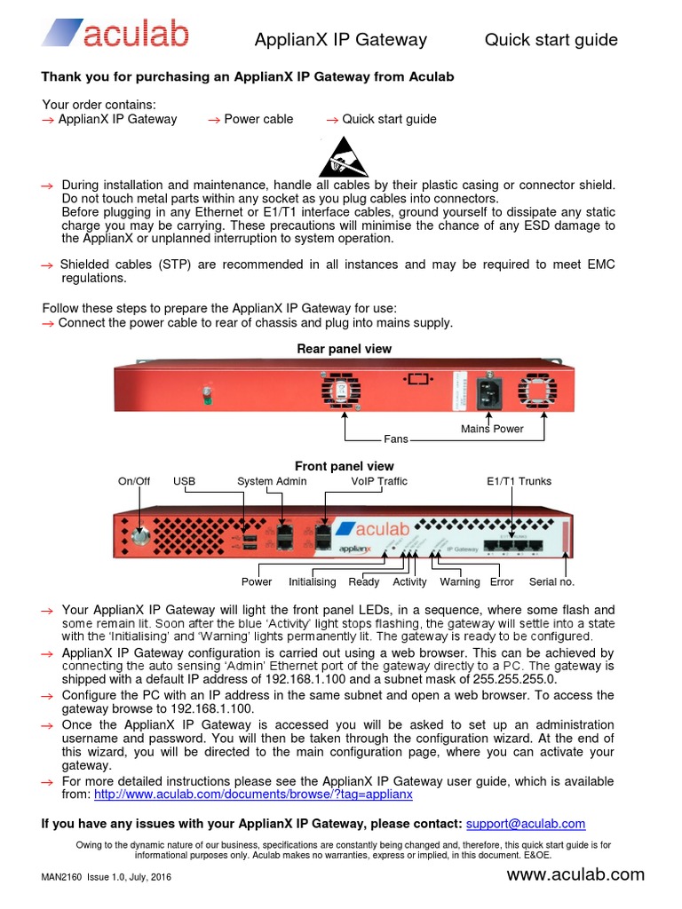 ApplianX IP Gateway Quick Start Guide | PDF | Gateway (Telecommunications) | Electrical Connector