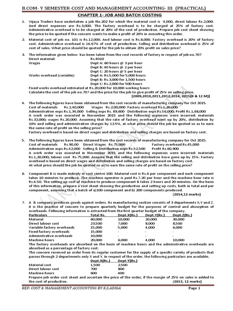 Chapter 1-Job and Batch Costing: Ref: Cost & Management Accounting by K ...