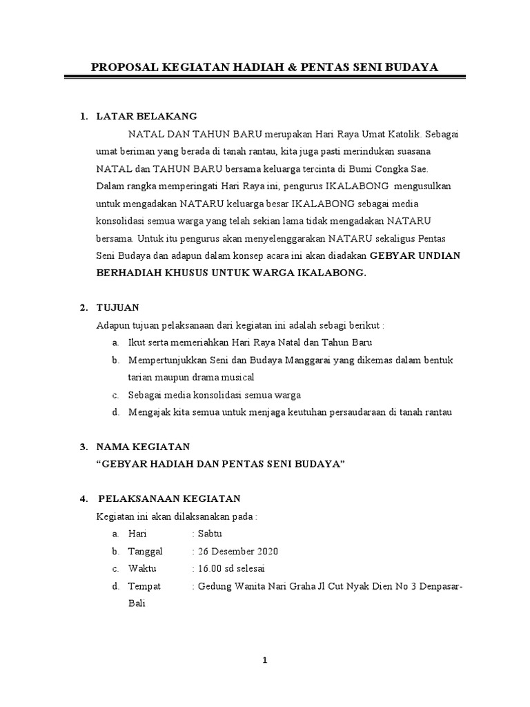 Proposal Kegiatan Gebyar Undian Nataru Dan Pentas Seni Budaya | PDF