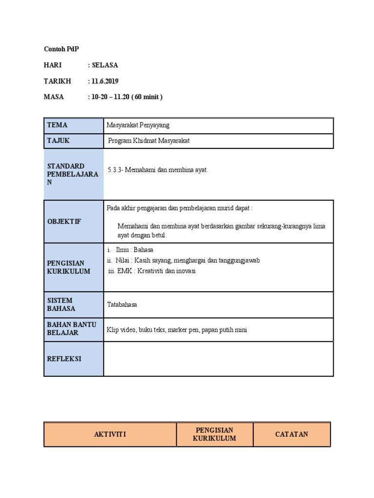 Contoh PDP Kumpulan 4 Tatabahasa 5.3.3 | PDF
