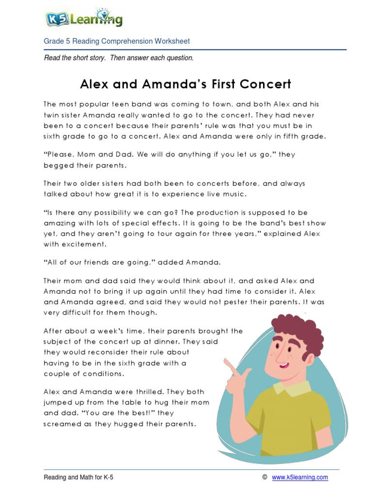 Alex and Amanda's First Concert: Grade 5 Reading Comprehension ...